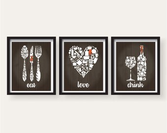 Eat drink love art | Etsy