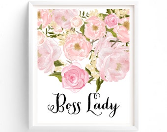 Office Wall Art Boss Lady Print Pink Art Print Inspirational