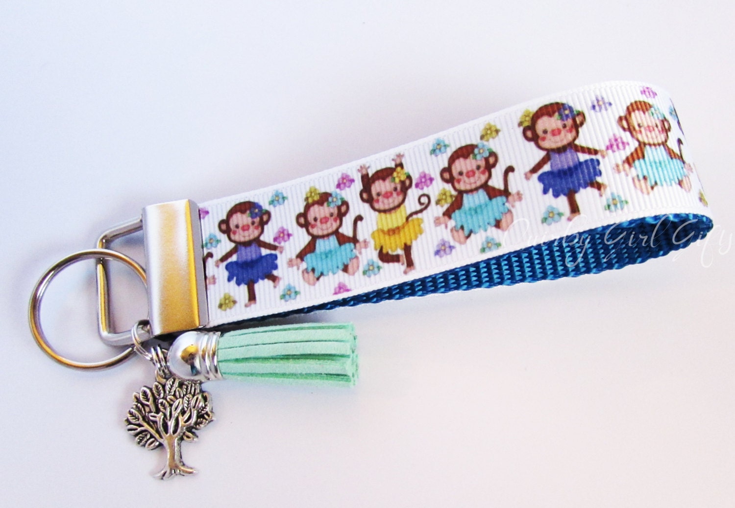 Monkey Key Fob Dancing Monkey Key Ring Monkey and Flowers