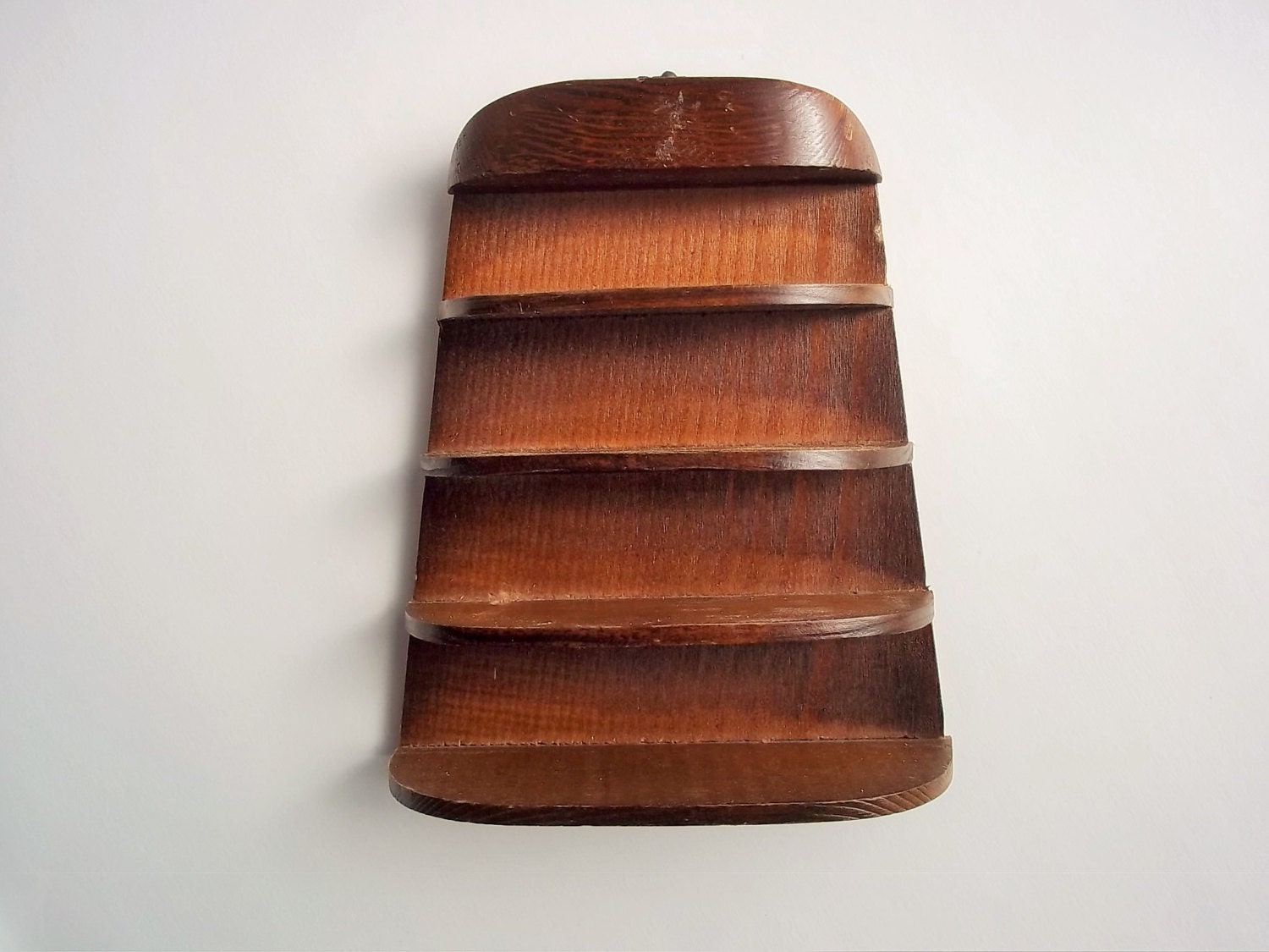 Brown Wood Wall Shelf. Thimble Shelf. Thimble Shaped. MSR Imports 1979 ...