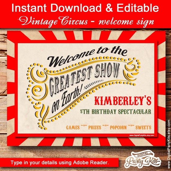 Vintage Circus Welcome Sign / Carnival Welcome by DigitalPartyKits