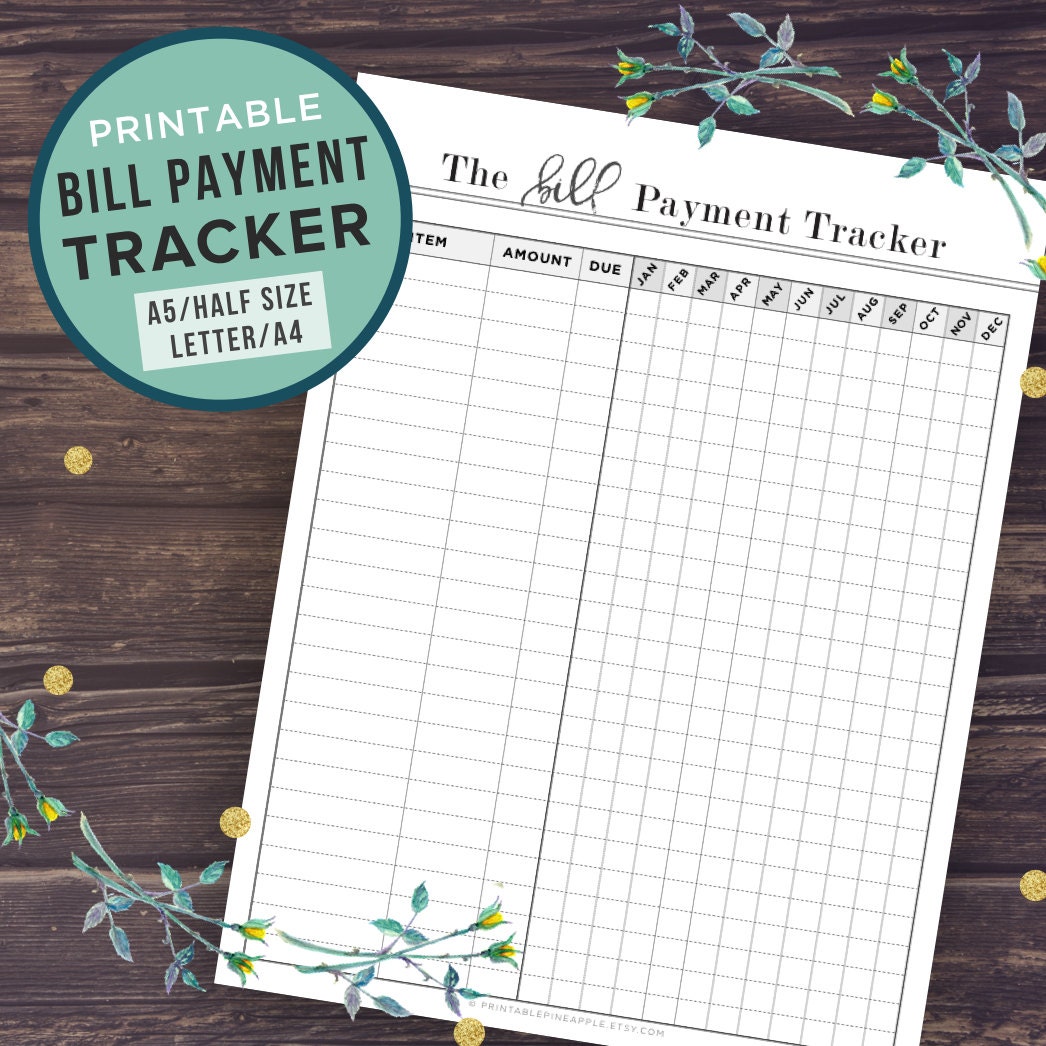 Bill Payment Tracker Bill Organizer Bill Tracker Bill Due