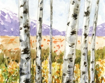 Birch tree drawing | Etsy