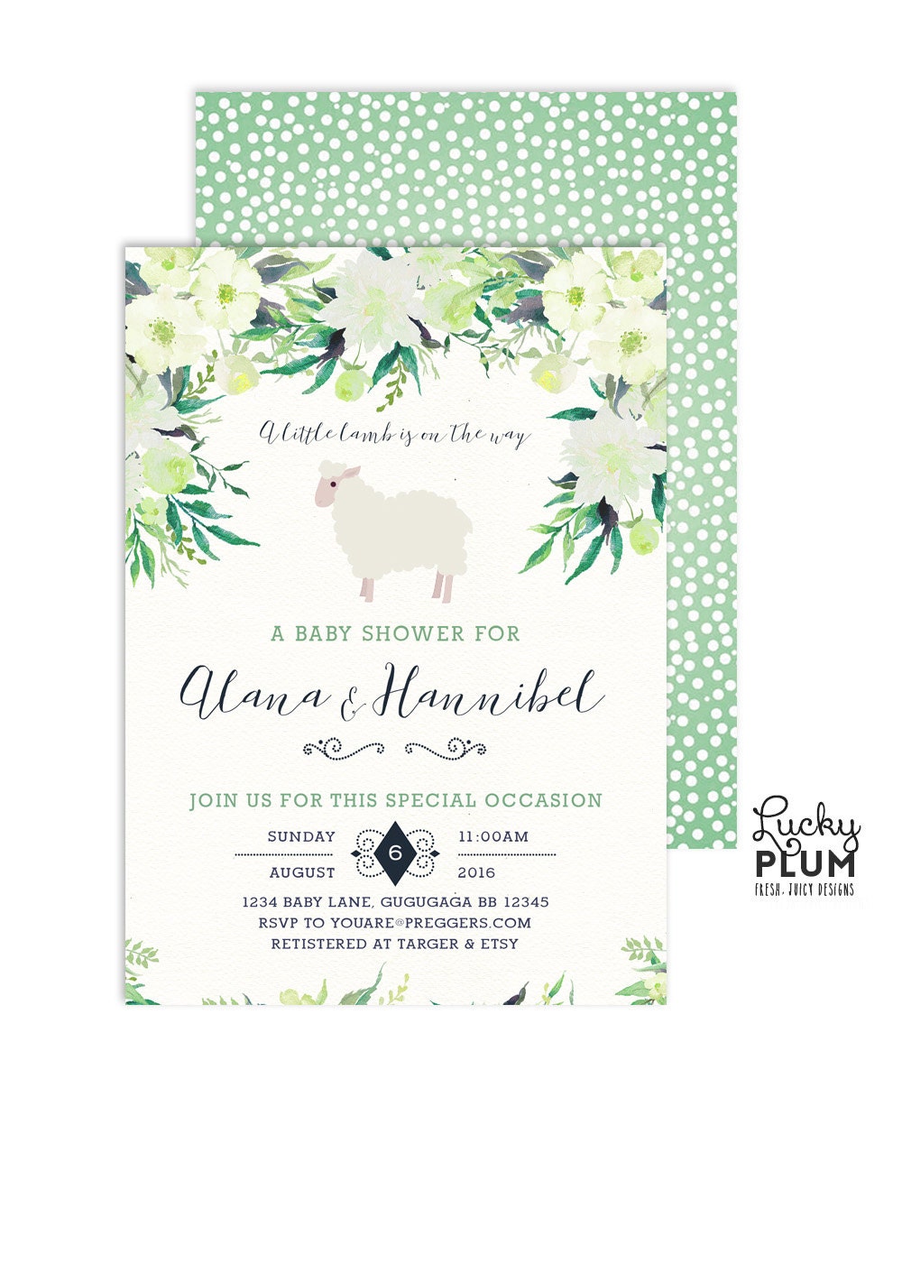 Lamb Baby Shower Invitation / Sheep Baby Shower by LuckyPlumStudio