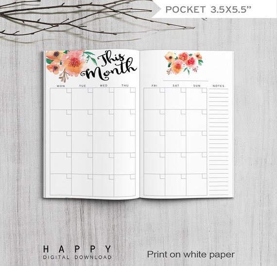 Printable Monthly Planner Pocket Size Monthly Planner