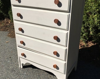 Items similar to Painted Tall Boy Dresser in French Grey with Glass Bin ...