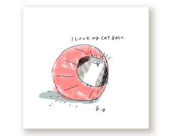 Sneak Attack Cat Print Ink Drawing Funny Cat Art