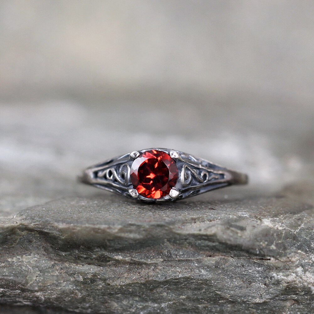 Garnet Ring January Birthstone Ring Antique Style Garnet