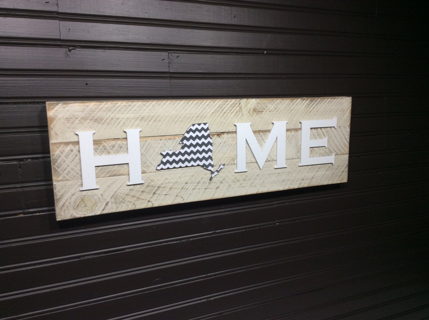 New York HOME plaque sign with Chevron by KDCobbleShop on Etsy