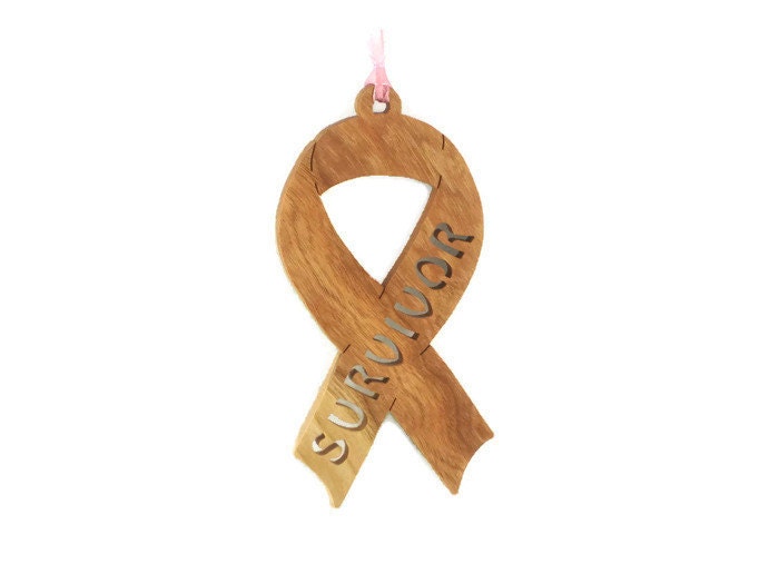 Cancer Survivor Ribbon Christmas Ornament Handmade From
