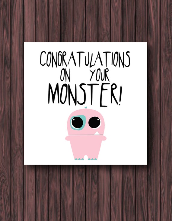 PRINTABLE. Cute Monster Baby Girl Card. New by TheDandyLionDesigns
