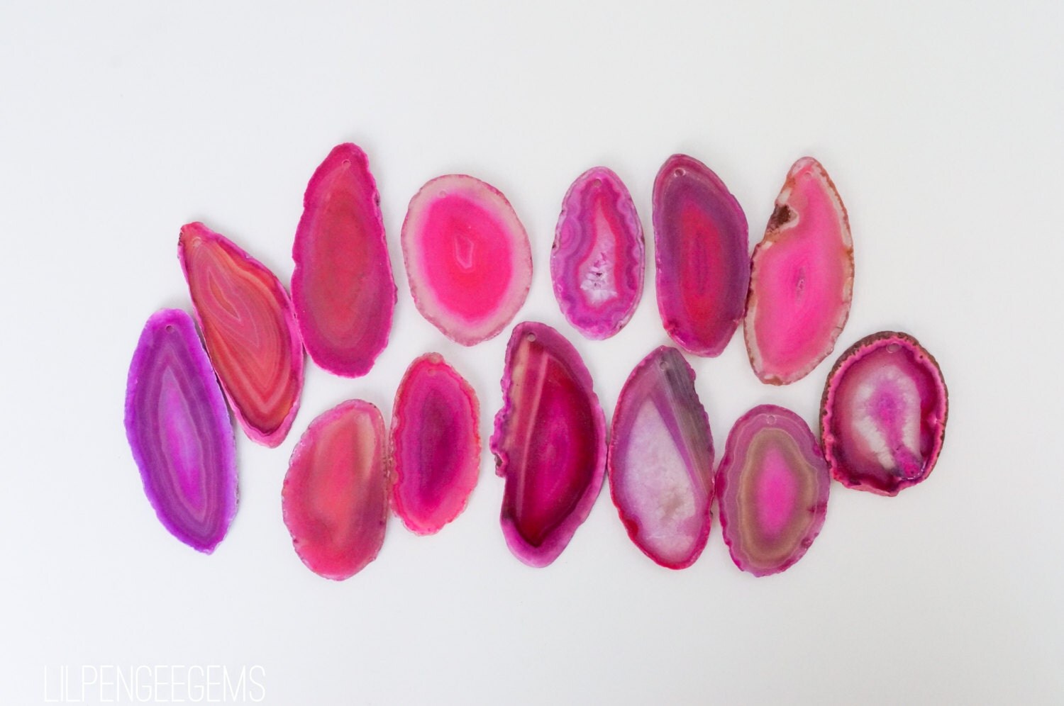 PINK agate slice stones. DRILLED raw agate slices. pink agate