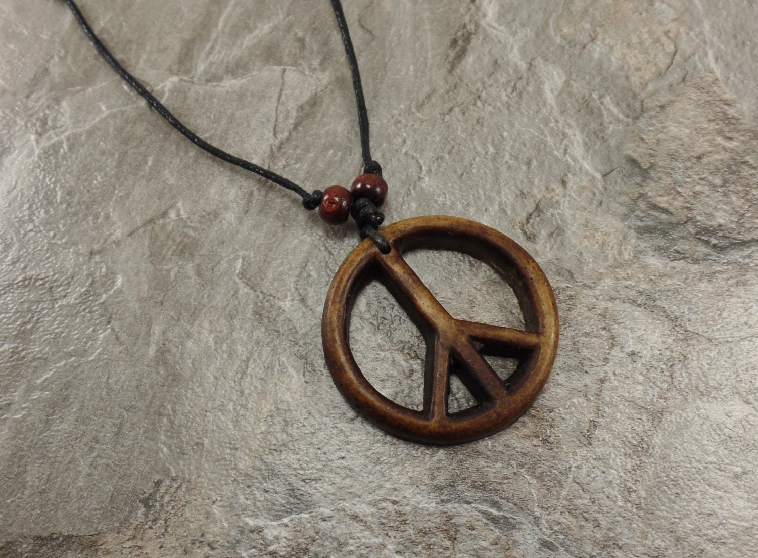 Brown Peace Sign Necklace Brown Hippie Necklace Brown Peace