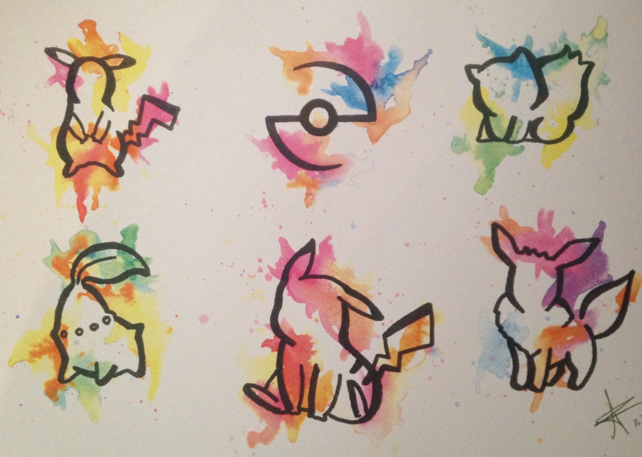 Pokemon watercolour tattoo flash sheet high by JessicaBankArt