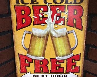 Free Beer Tomorrow Sign Hanging Wooden Beer Sign Rustic