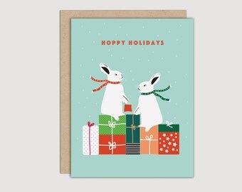 Bunny christmas card | Etsy