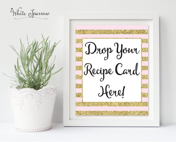 Drop Your Recipe Card Here Gold Bridal Shower Sign. Bridal