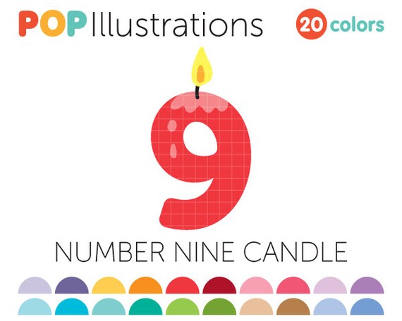 Number Nine Candle Clip-Art for Commercial Use by POPIllustrations