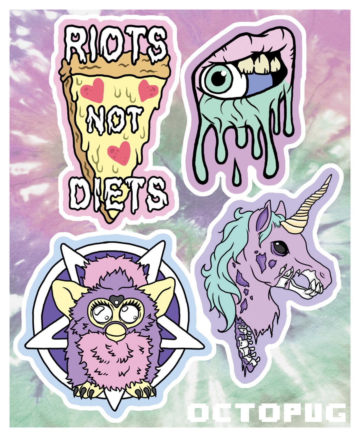 Creepy Cute Pastel Grunge Sticker or Magnet 4 Pack