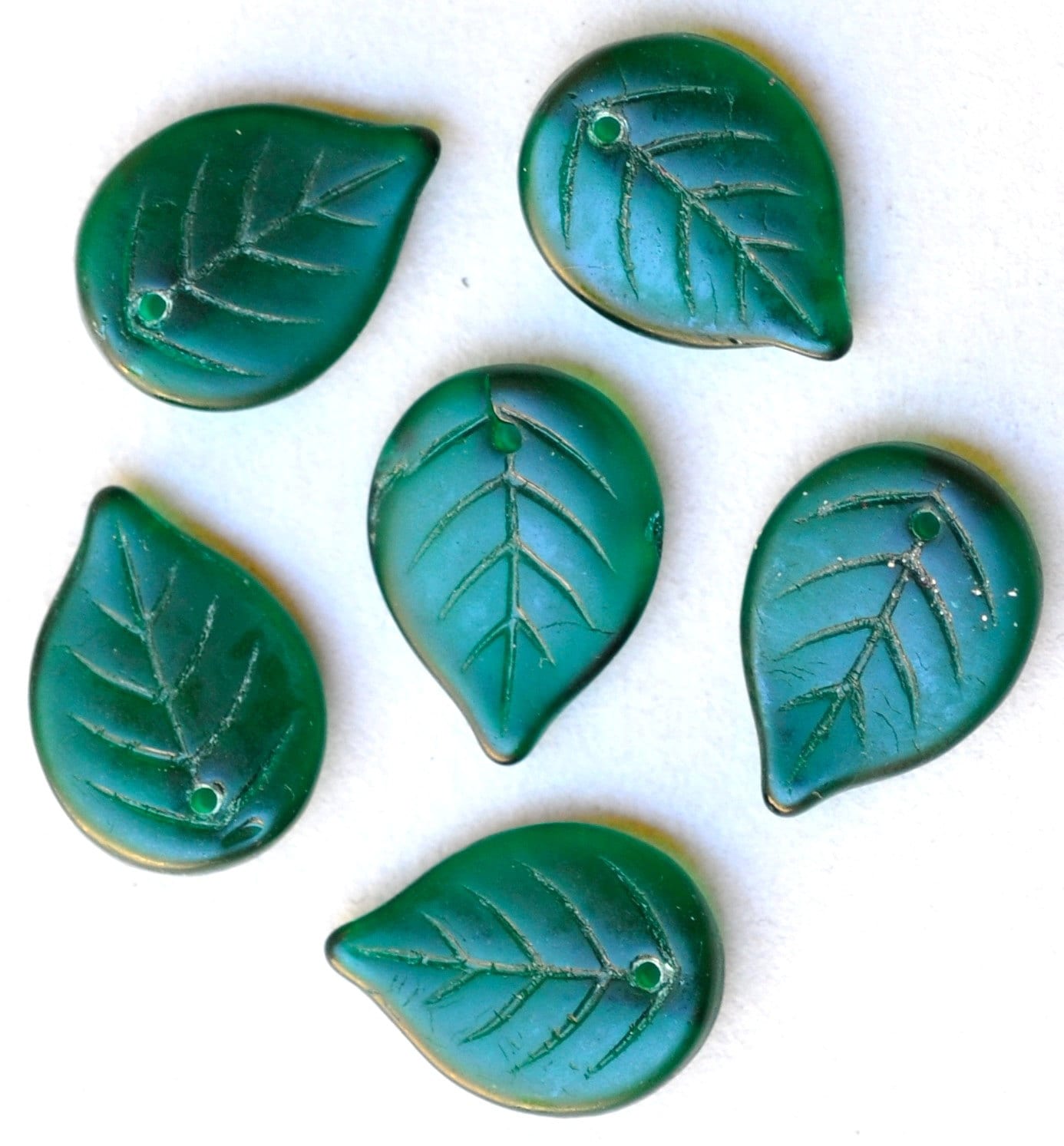 18mm x 13mm Flat Leaf Beads Top Hole Beads Czech Glass Leaf