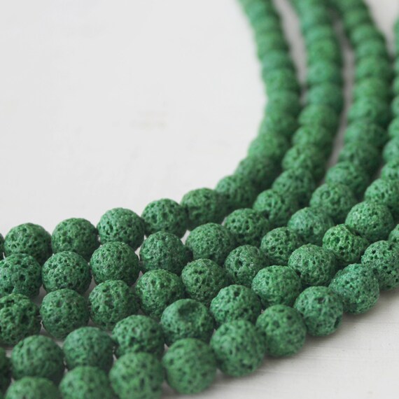 8mm Dark Green Lava volcano rock Gemstone Round Full Strand