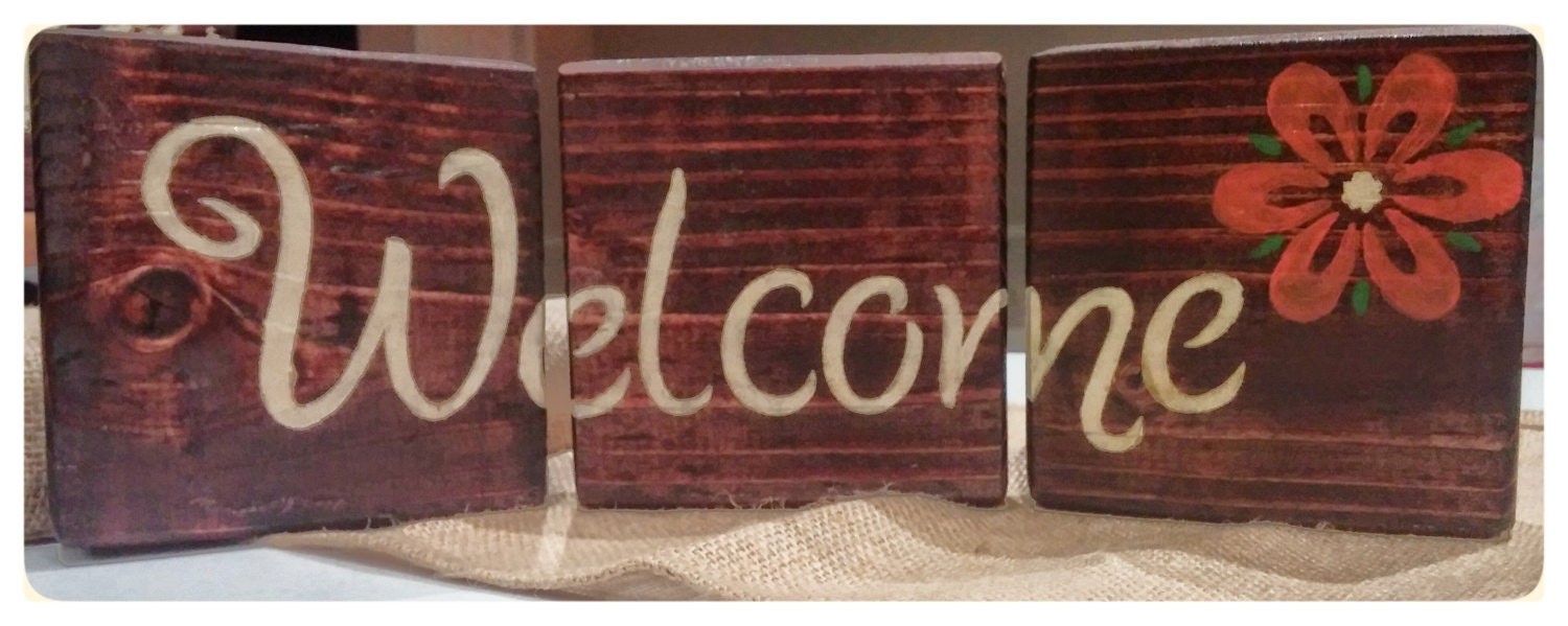 Set of 3 wooden Welcome blocks by Redriverwooddesigns on Etsy