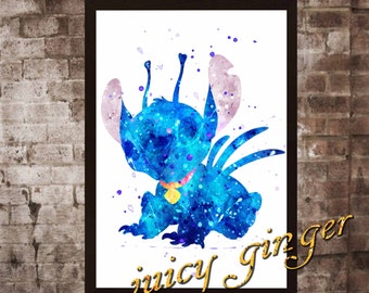 Stitch Watercolor Art Print Watercolour Illustration Disney