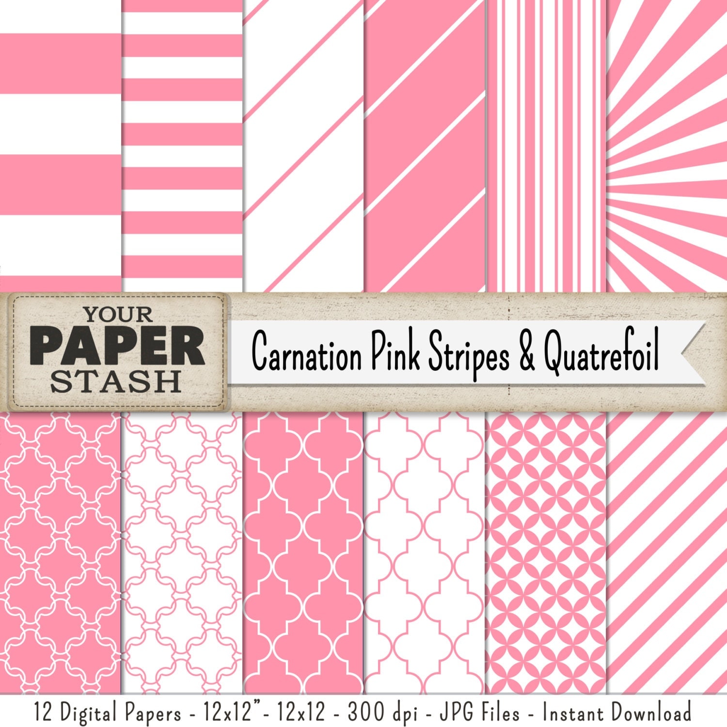 Pink Digital Paper Pink Scrapbook Paper Pink Striped