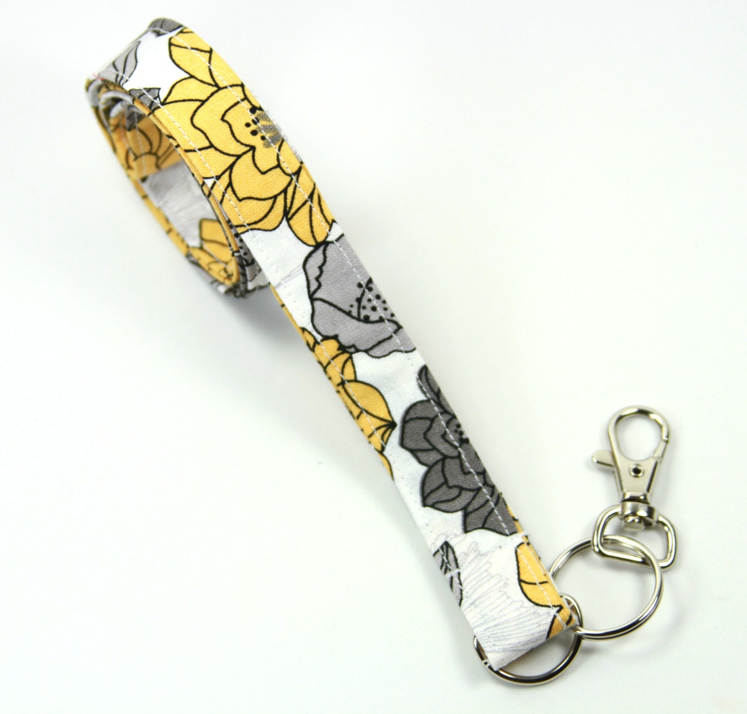 FLORAL Fabric Lanyard Yellow Gray Lanyard Yellow Badge