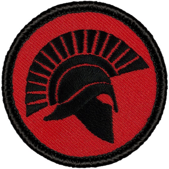 Red & Black Spartan Helmet Patch 414R 2 Inch Diameter