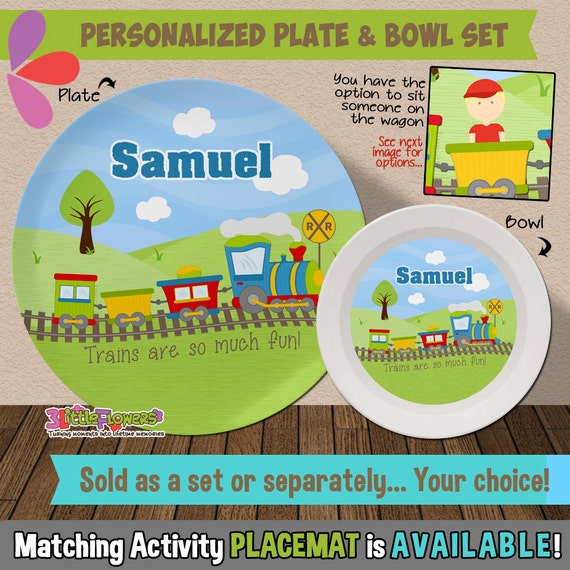 Personalized Train Plate and Bowl Set by 3littleflowers on Etsy