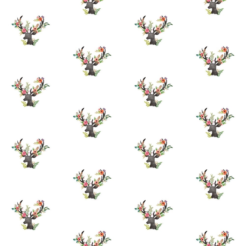 Woodland Deer Fabric Mini Floral Deer Print By Shopcabin