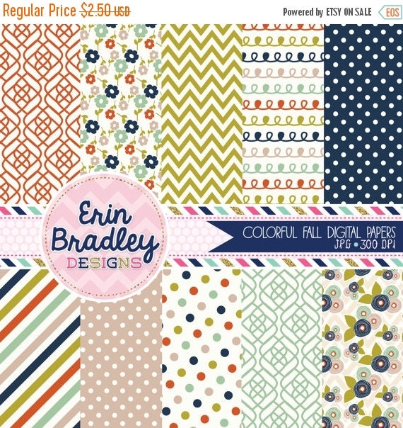 SALE Colorful Fall Digital Paper Set Floral by ErinBradleyDesigns