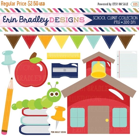 SALE School Clipart Digital Graphics Set by ErinBradleyDesigns