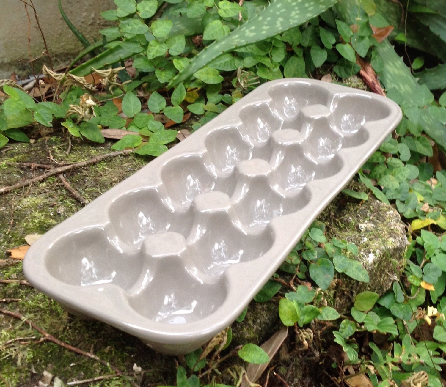 egg crate egg holder egg carton Ceramic opaque taupe