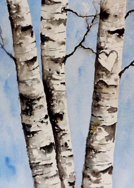 Custom Initial Birch Tree Painting Birch Tree Art.