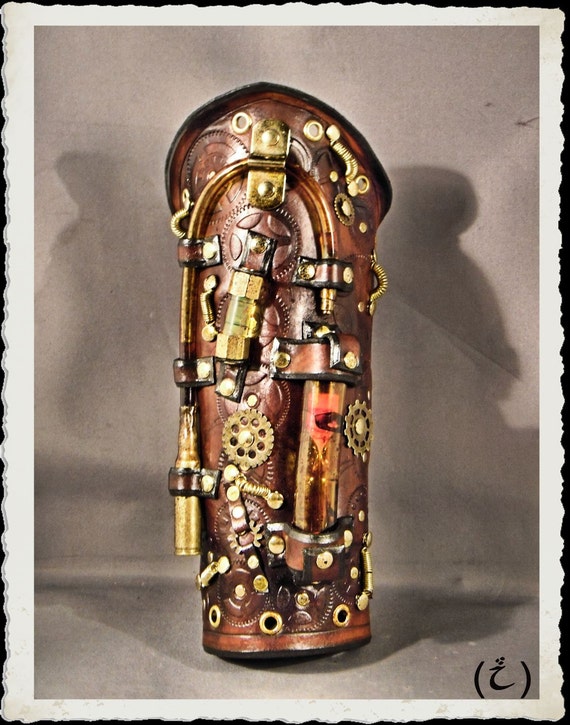 Steampunk leather bracer Chronos by ILeatherCraft on Etsy