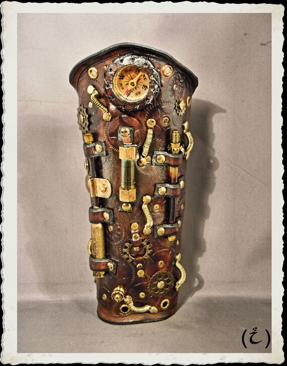 Steampunk leather bracer Explorer by ILeatherCraft on Etsy