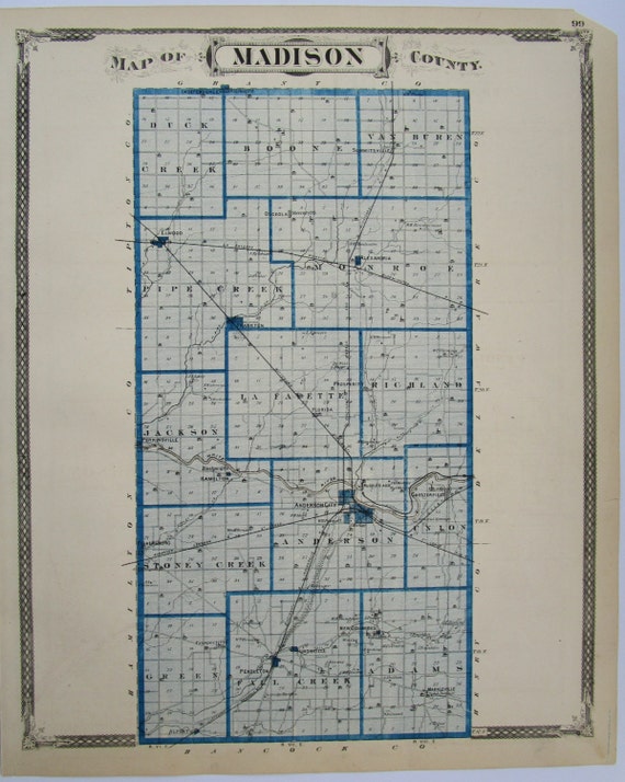 1876 MADISON Co IN Map. Anderson Indiana by OriginalAntiqueMaps