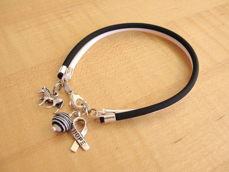 Black and White Awareness Bracelet Rubber by Twenty2Roses on Etsy