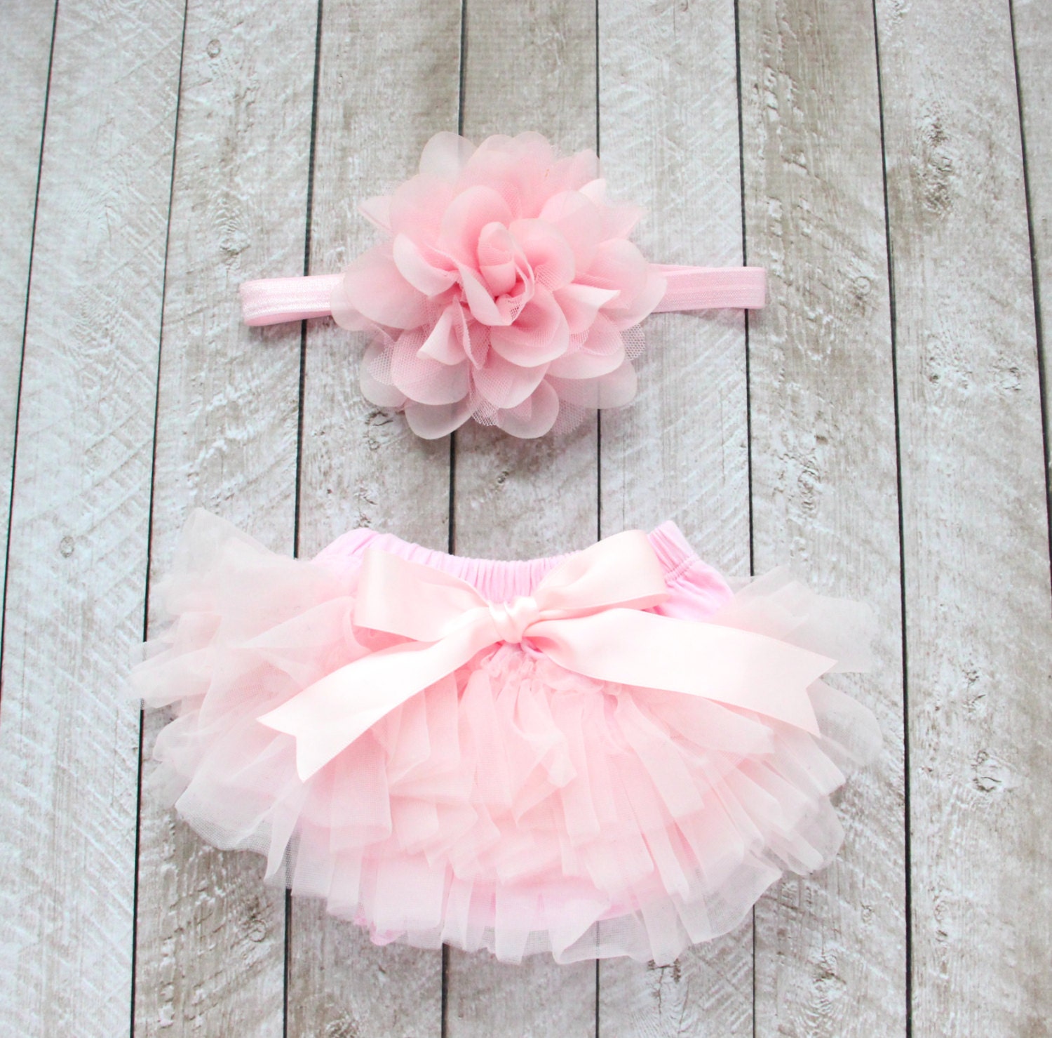 Baby Girl Ruffle Bottom Tutu Bloomer & Headband Set in Light