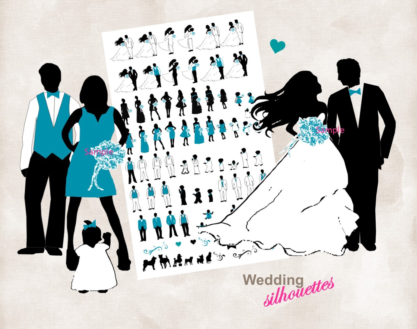 Silhouette wedding bridal party 83 Silhouettes INSTANT