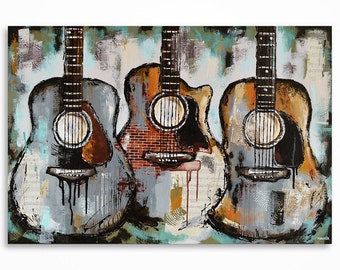 Acoustic guitar painting Music art Rustic decor Guitar Art | Etsy