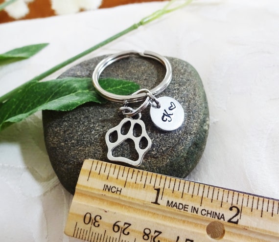 PAW PRINT KEYCHAIN with initial charm fits 1-2 characters