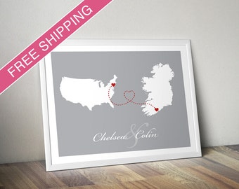 Personalized Two States Connecting Hearts Art Print
