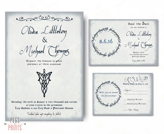 Geek Wedding Invitation Set Lord of the Rings Elven Wedding Geek Wedding Invitation Set Lord of the Rings Elven Wedding