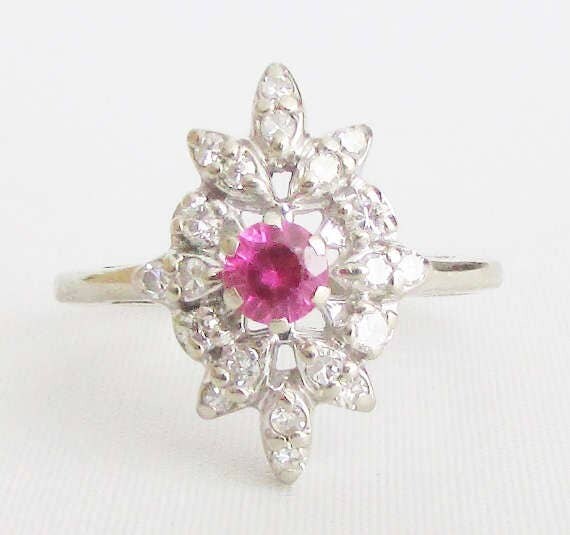 Diamond and Ruby Vintage Marquise Shaped Cluster Ring Just
