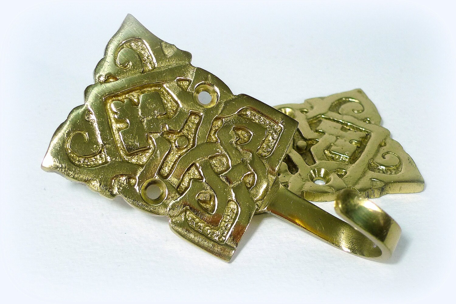 Celtic pattern Brass hooks set Curtain tie hooks Coat hooks Vintage ...