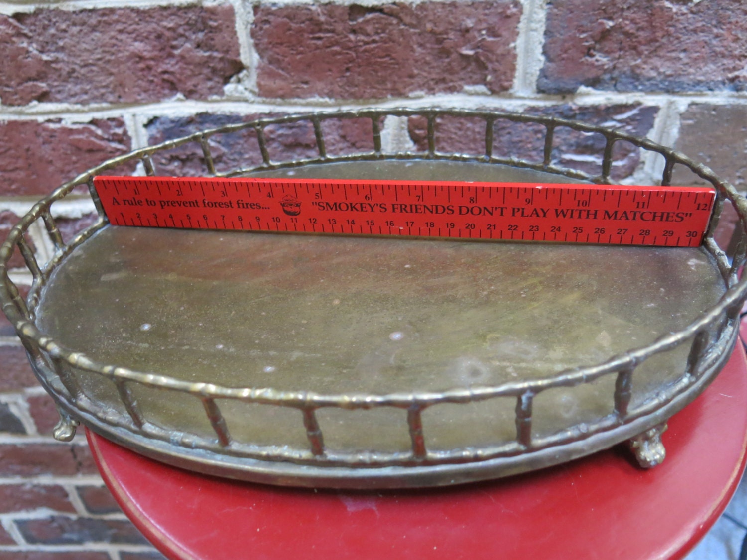 Small Brass Faux Bamboo Vintage Oval Tray/ Bar Tray – Haute Juice