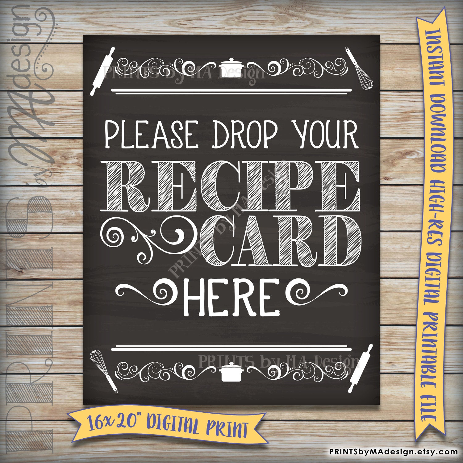 Drop your Recipe Card Here Sign, Recipe Card Drop-off, Printable ...